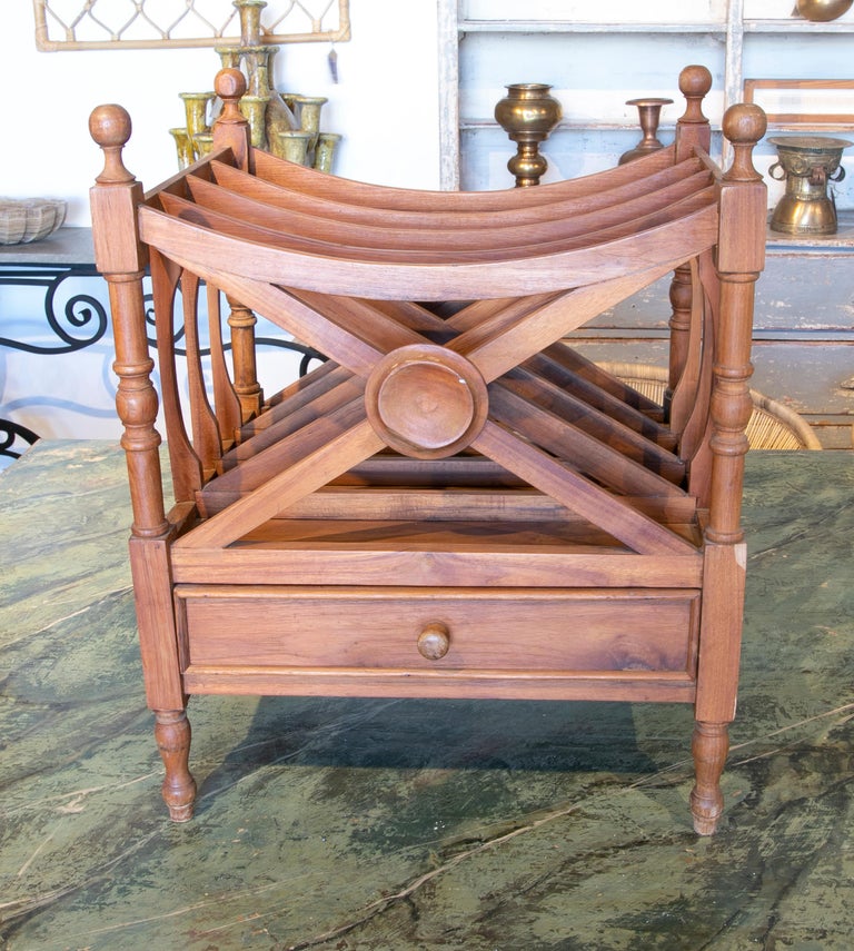 French Wooden Magazine Rack with Drawer at 1stDibs