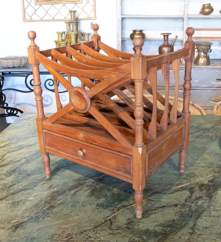 French Wooden Magazine Rack with Drawer at 1stDibs