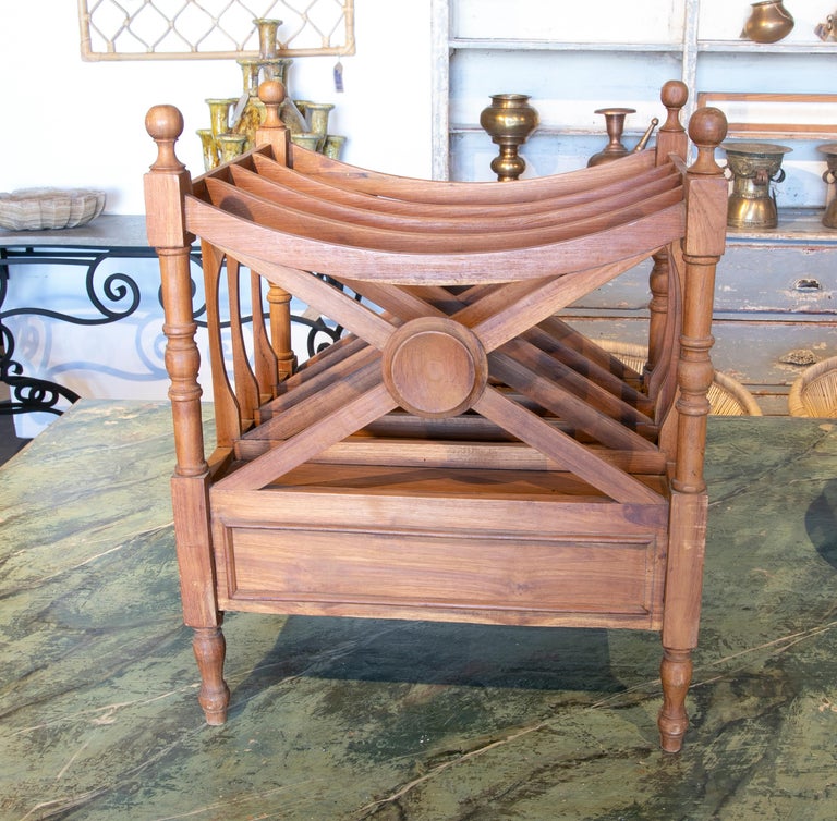 French Wooden Magazine Rack with Drawer at 1stDibs