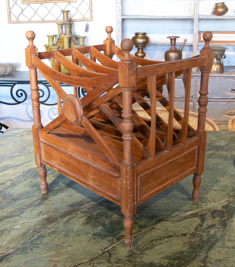 French Wooden Magazine Rack with Drawer For Sale at 1stDibs