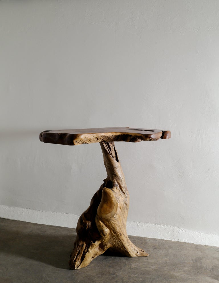 French Wooden Side Console Pedestal Table in a Primitive and Wabi Sabi ...