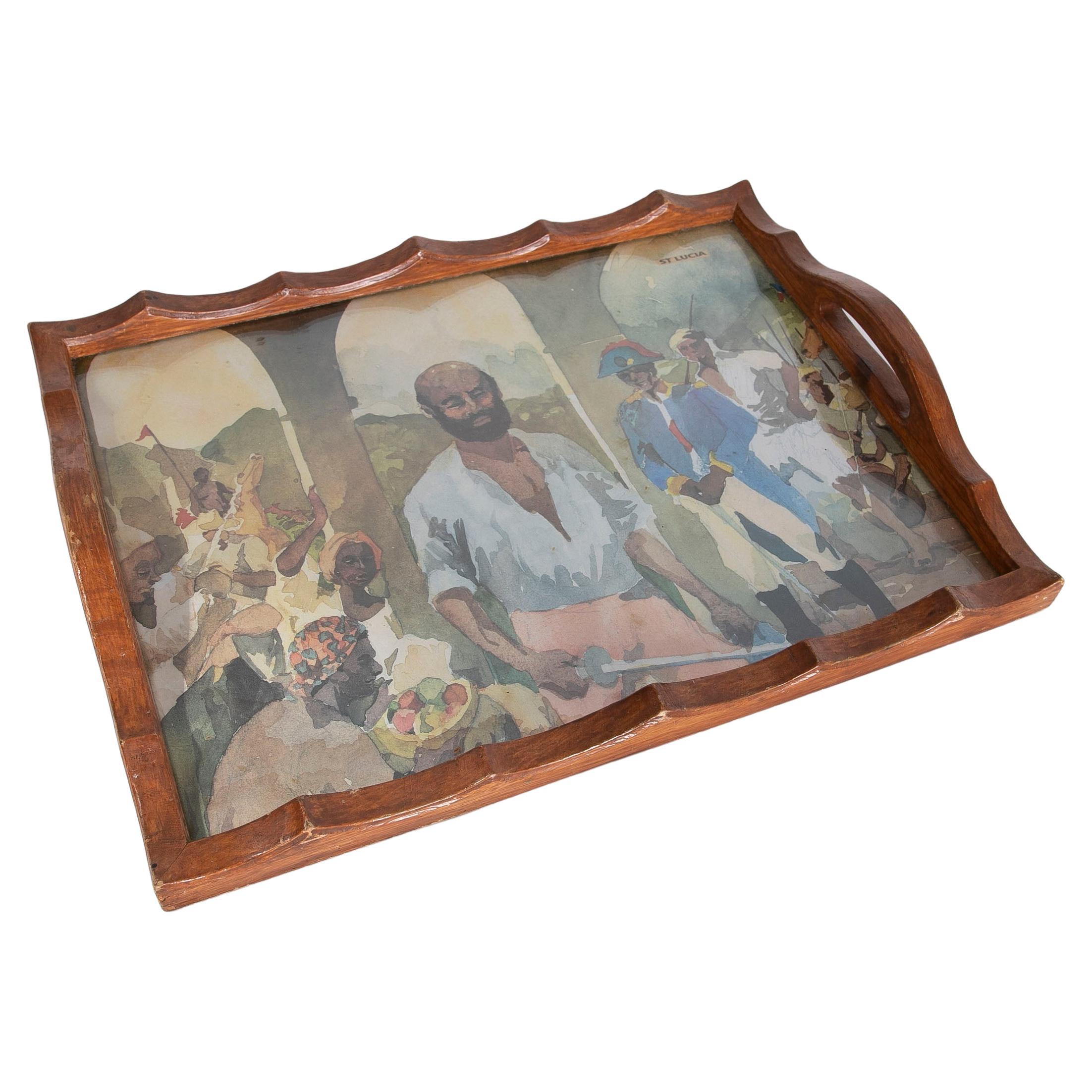 French Wooden Tray with Characters from "St Lucia" For Sale at 1stDibs