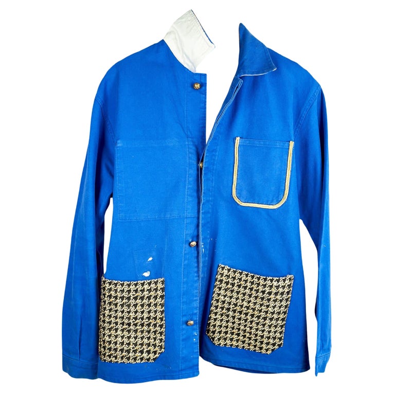 French Work Wear Jacket Cobalt Blue Gold Black Tweed J Dauphin Small ...