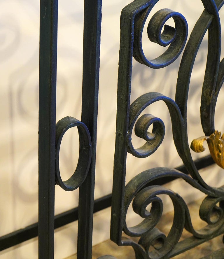 French, Wrought Iron and Gilt Glass Top Console Table with Scrolls and ...