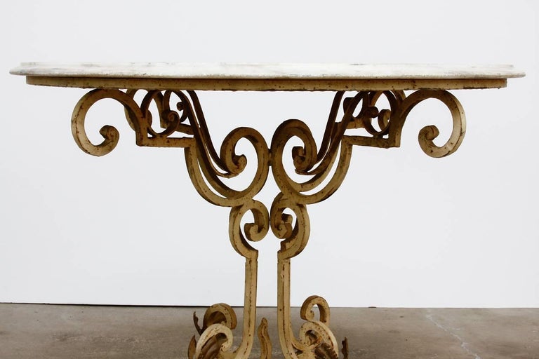 French Wrought Iron and Marble Bistro Table at 1stDibs