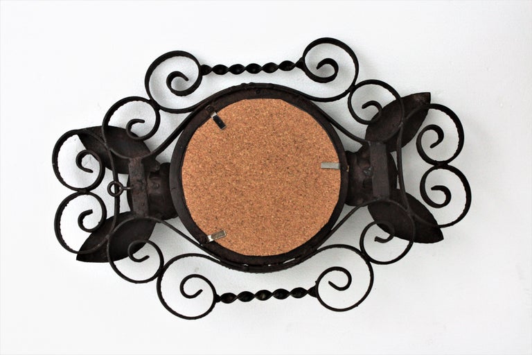 French Wrought Iron Wall Mirror with Scroll Work and Floral Details ...