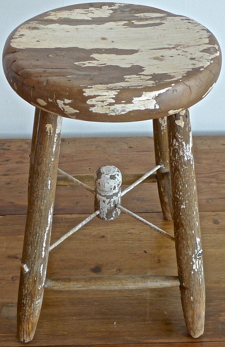 French 19th Century Four Legged Round Milking Stool at 1stDibs