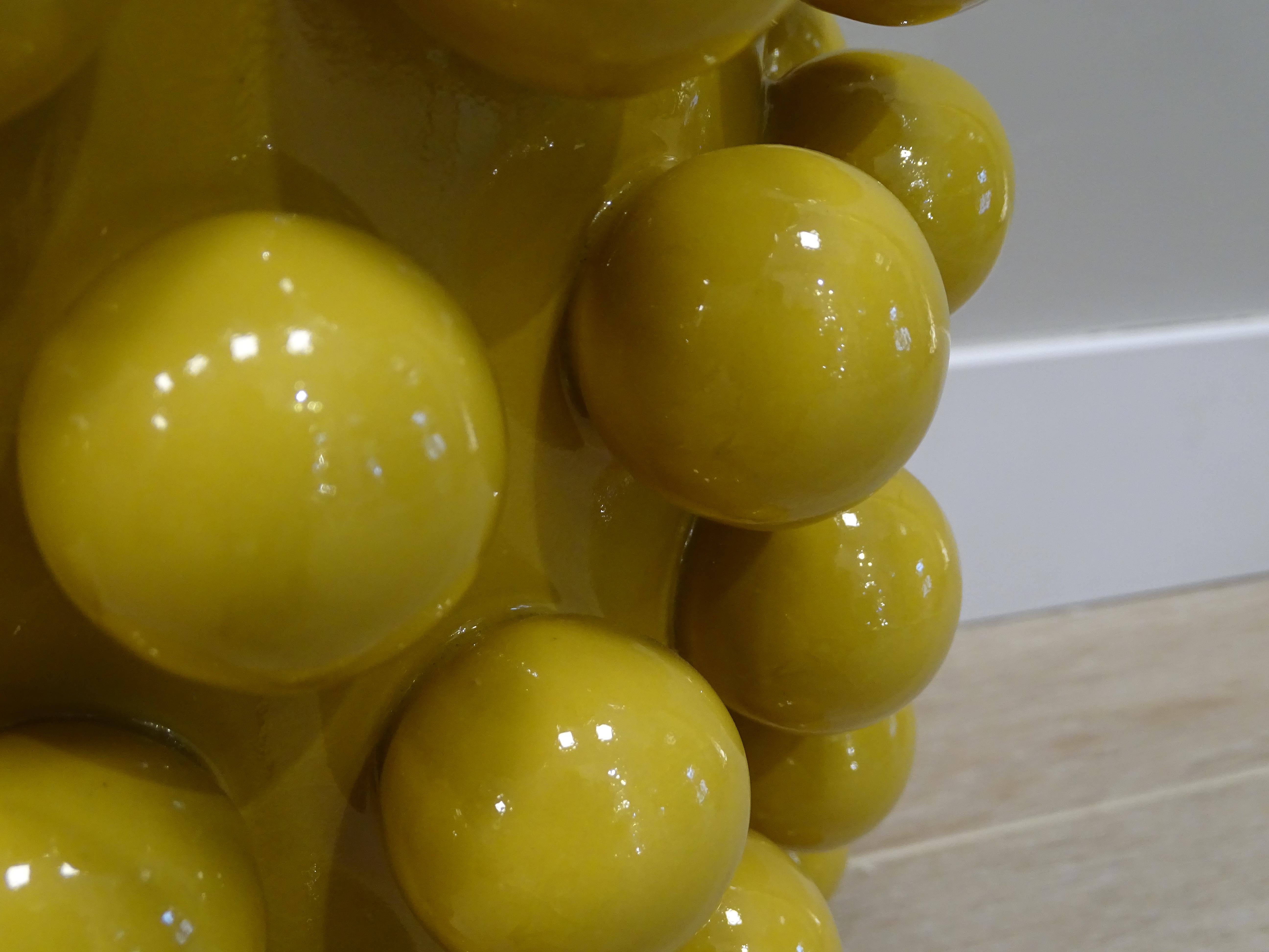French Yellow Ceramic Vase with Balls After Lalique at 1stDibs