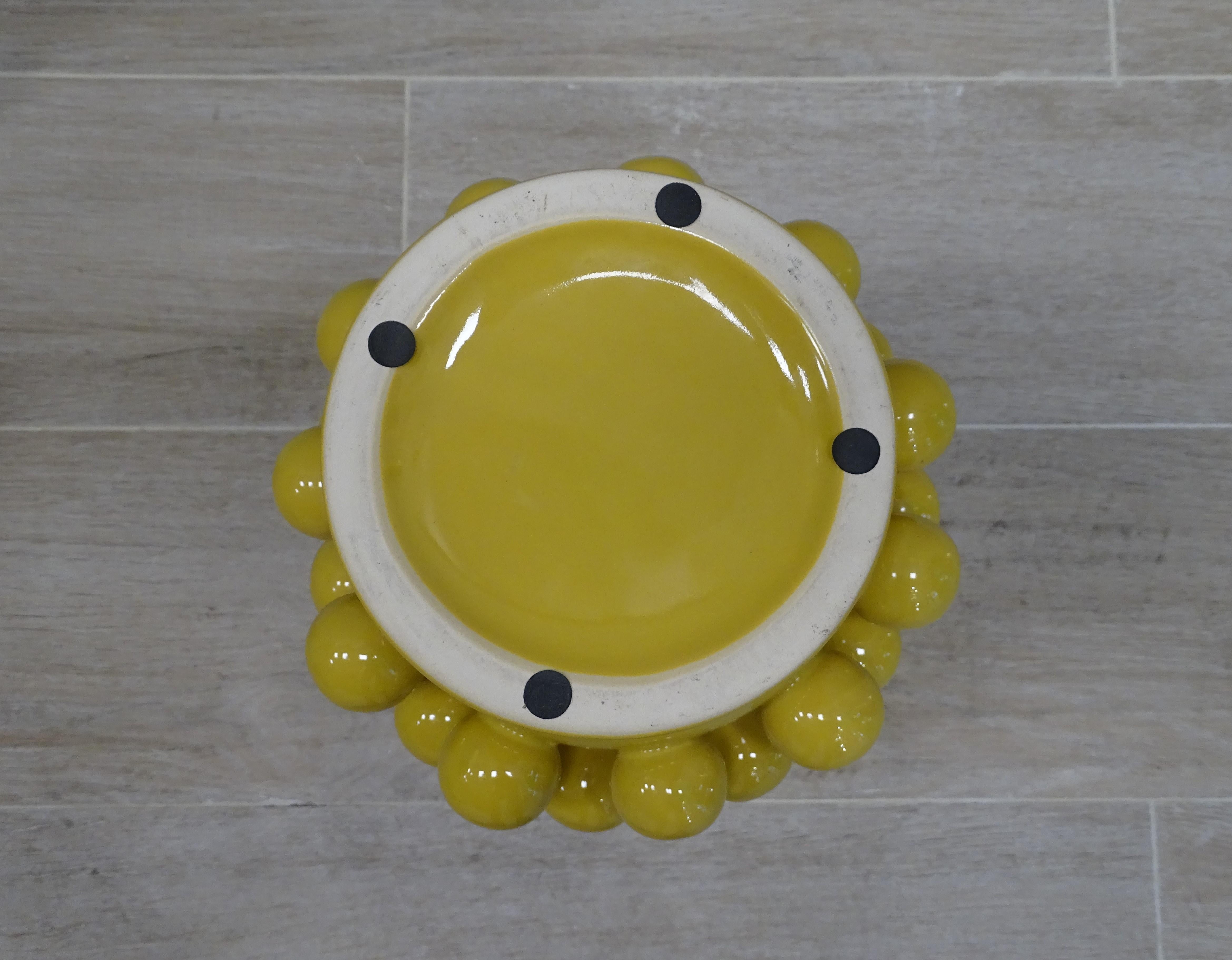 French Yellow Ceramic Vase with Balls After Lalique at 1stDibs