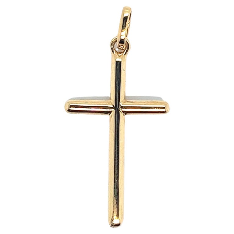 French Yellow Gold Baton Cross Pendant For Sale at 1stDibs