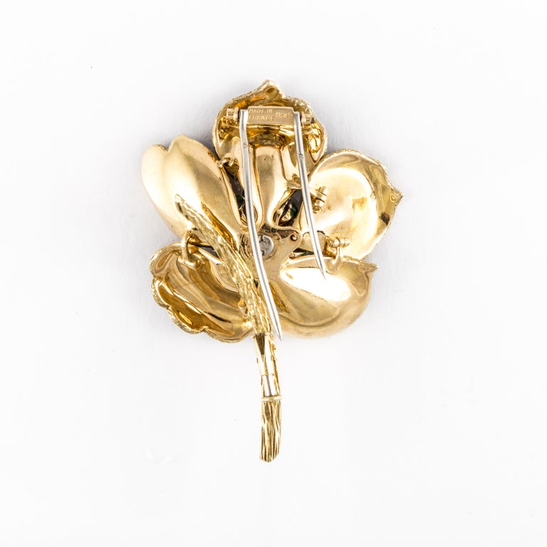 Blue Enamel Flower Pin with Diamonds in 18K Gold For Sale at 1stDibs ...