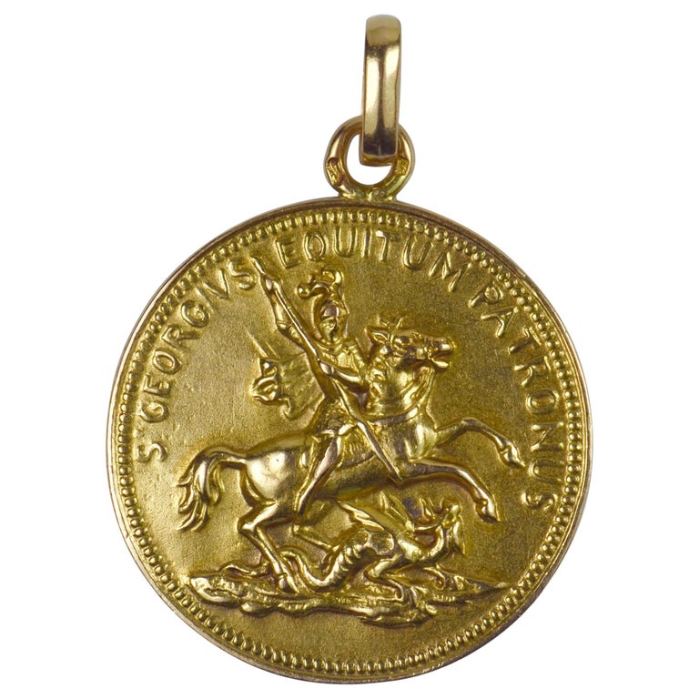 French Yellow Gold St George Coin Charm Pendant at 1stDibs