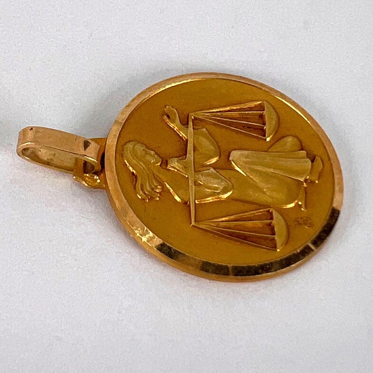 French Zodiac Libra Starsign 18K Yellow Gold Charm Pendant at 1stDibs