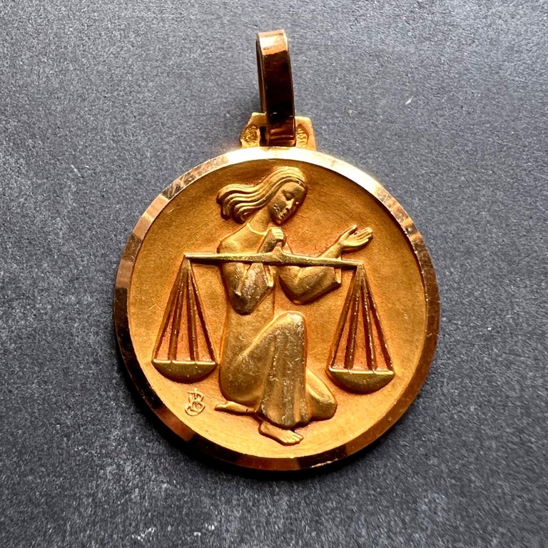 French Zodiac Libra Starsign 18K Yellow Gold Charm Pendant at 1stDibs
