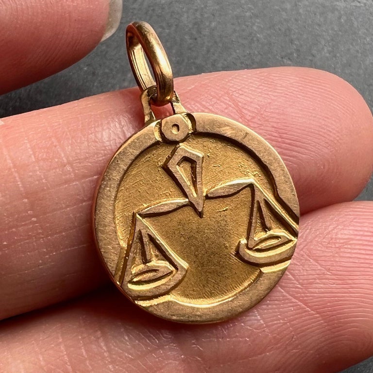 French Zodiac Libra Starsign 18K Yellow Gold Charm Pendant at 1stDibs
