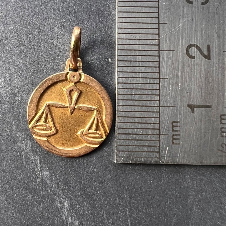 French Zodiac Libra Starsign 18K Yellow Gold Charm Pendant at 1stDibs