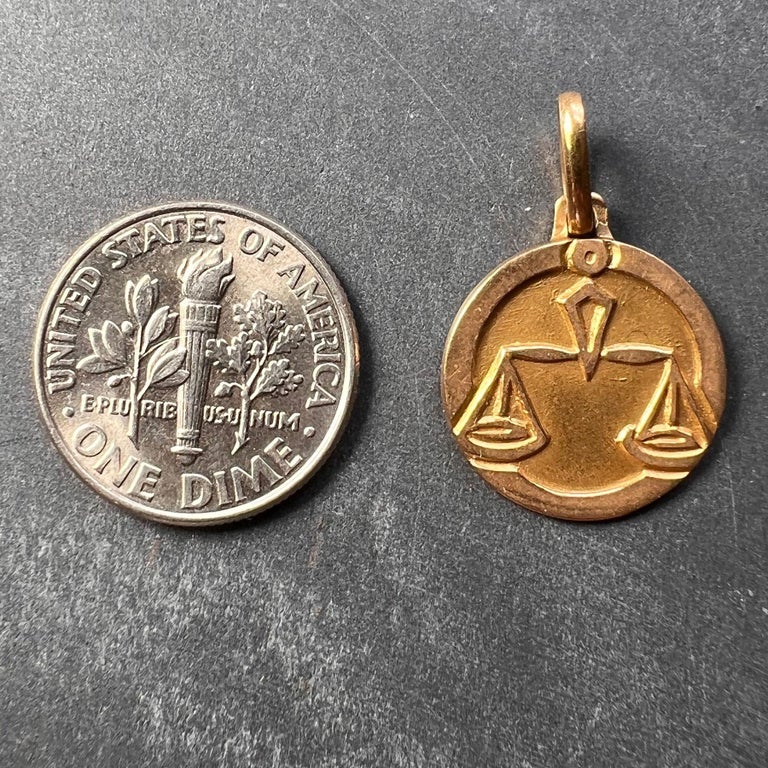French Zodiac Libra Starsign 18K Yellow Gold Charm Pendant at 1stDibs