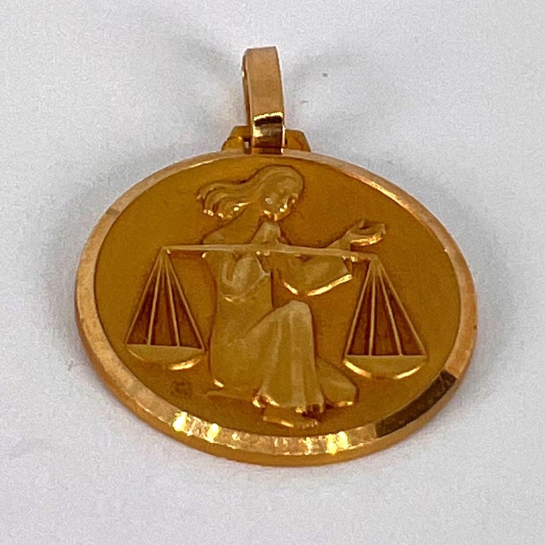 French Zodiac Libra Starsign 18K Yellow Gold Charm Pendant at 1stDibs