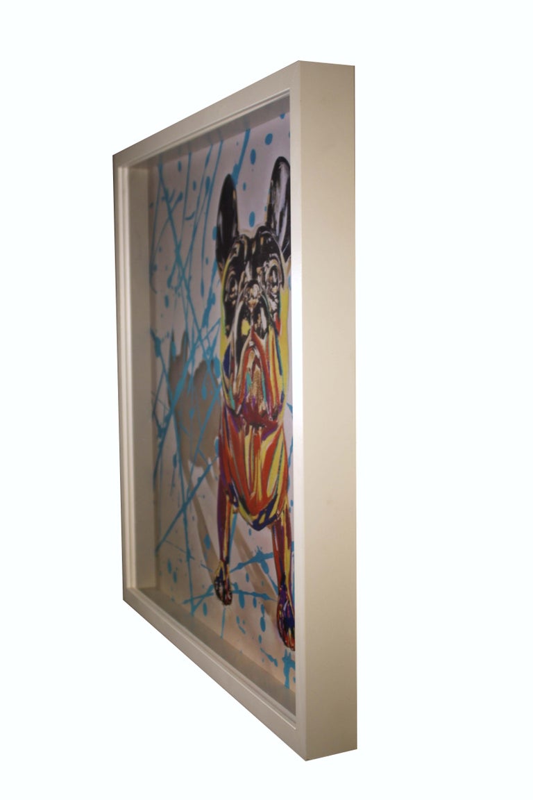 Frenchie Shadowbox Print Blue Splatter Paint Signed Krista Reay Berman ...