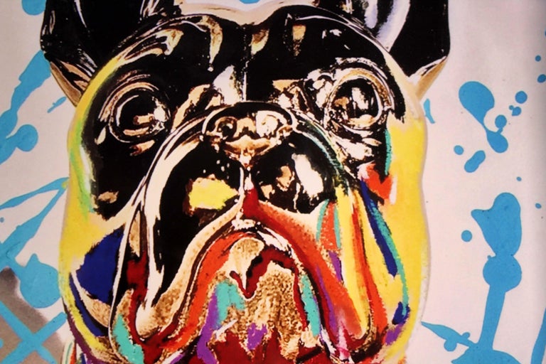 Frenchie Shadowbox Print Blue Splatter Paint Signed Krista Reay Berman ...