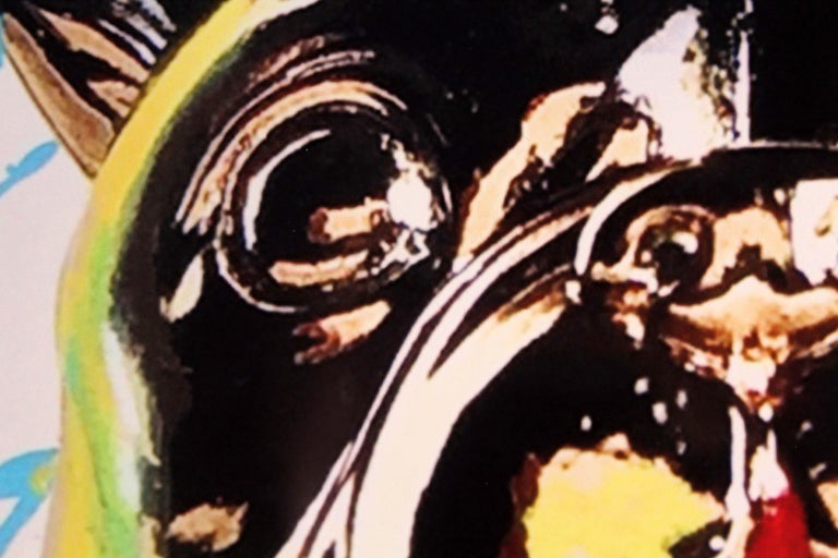 Frenchie Shadowbox Print Blue Splatter Paint Signed Krista Reay Berman ...