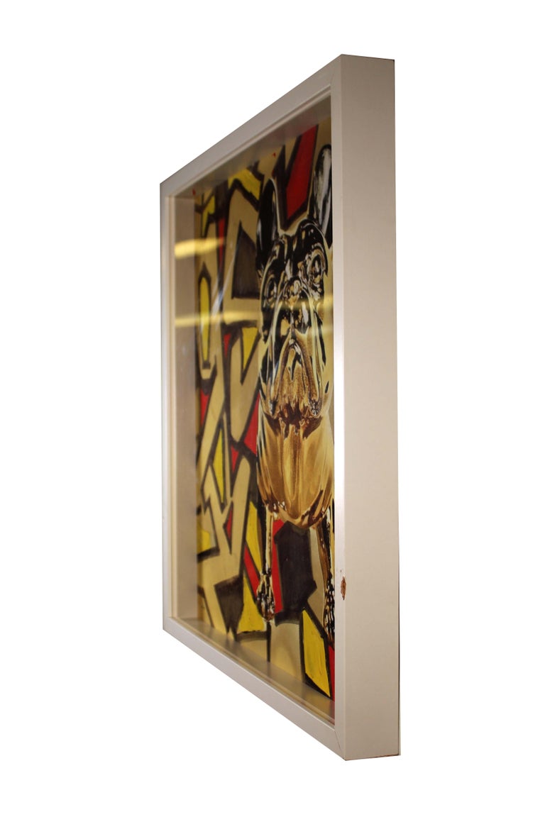 Frenchie Shadowbox Print Red and Yellow Background Signed Krista Reay ...