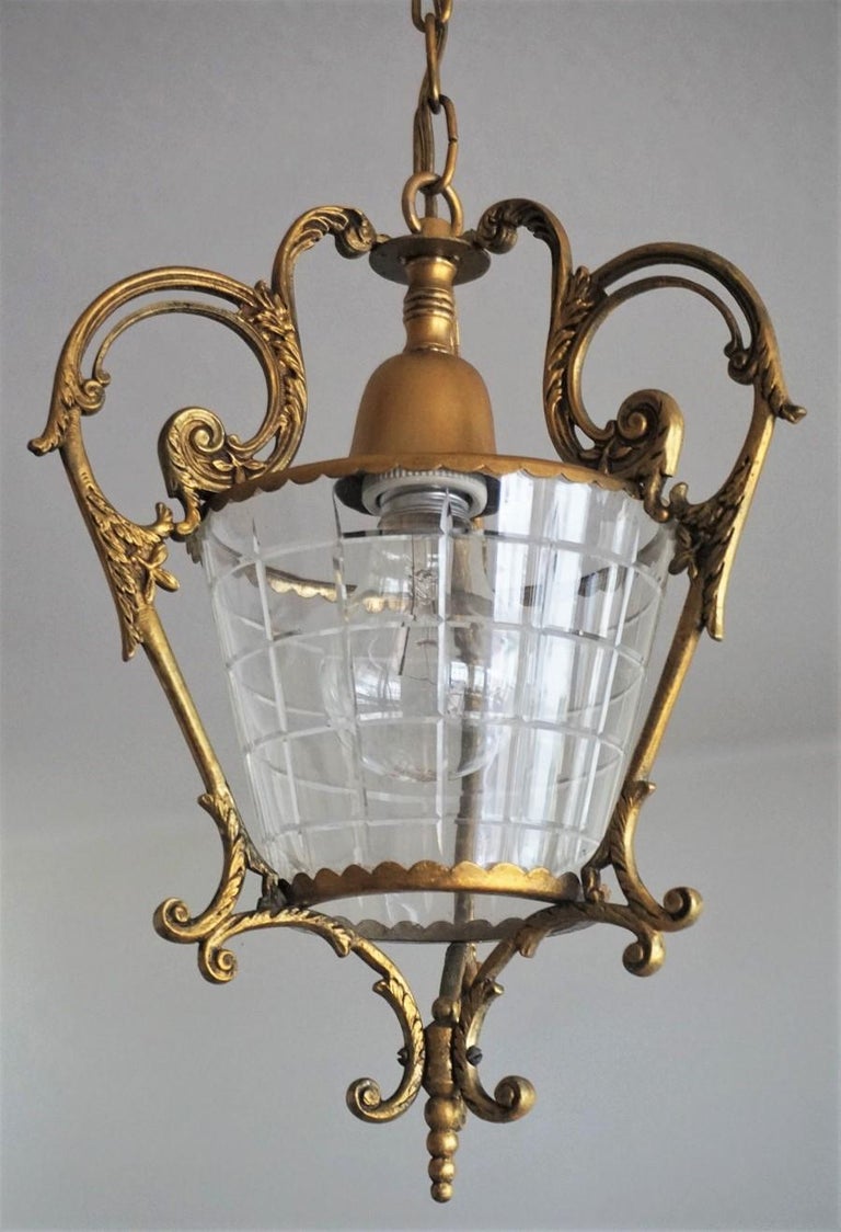French Art Deco Gilt Bronze And Cut Glass Lantern Pendant At 1stdibs