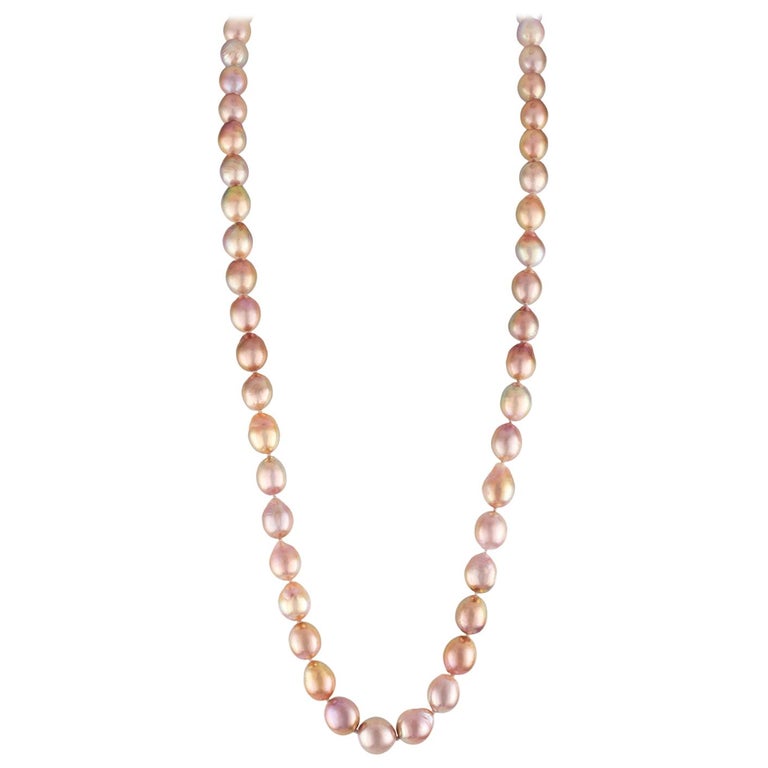 Freshwater Baroque Natural Color Peach Cultured Pearl Necklace 18KY Gold Clasp For Sale at 1stDibs
