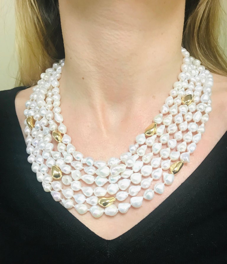 Freshwater Baroque Pearl and Yellow Gold with Bakelite Security Clasp ...