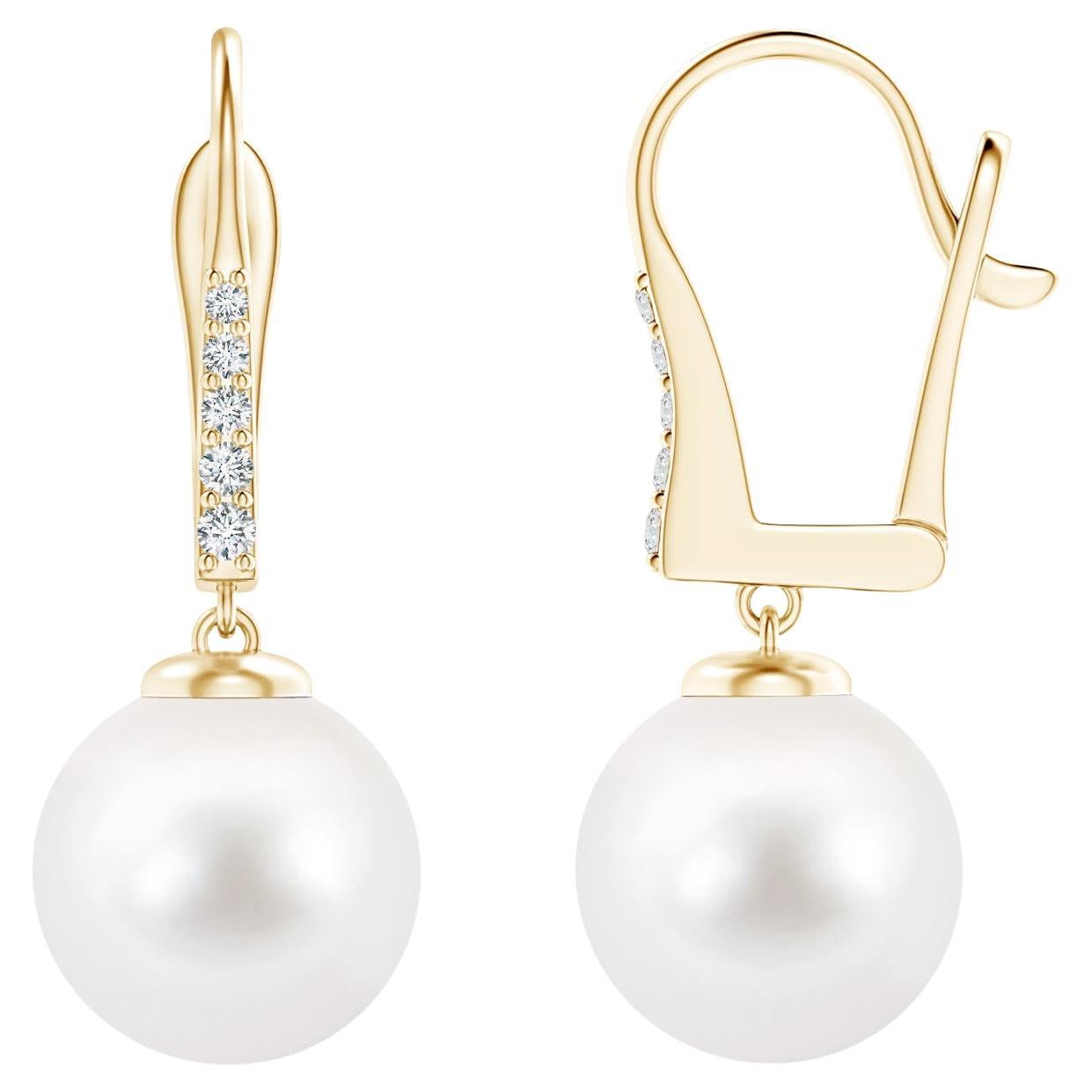 Freshwater Cultured Pearl and Diamond Earrings in 14K Yellow Gold For ...