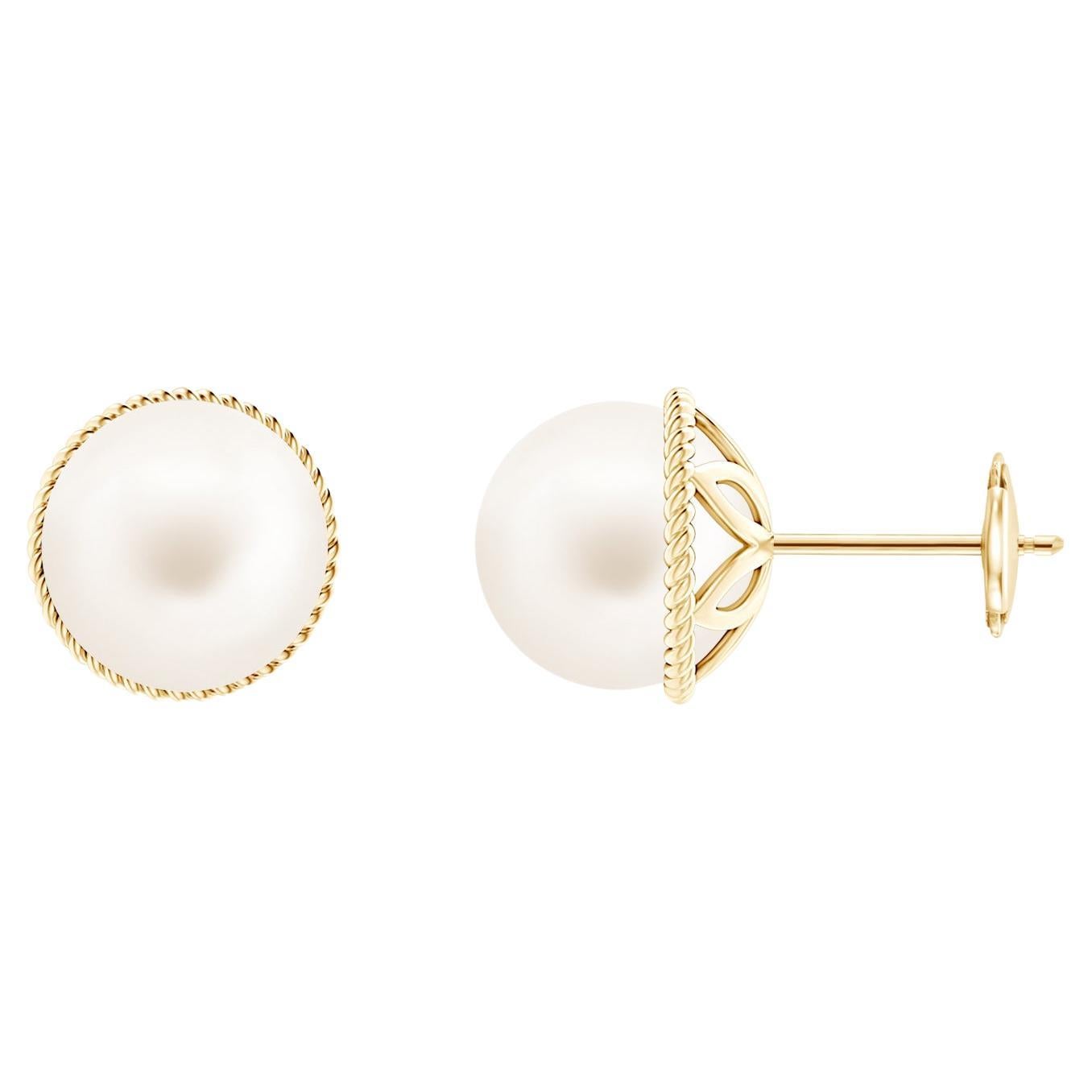 Freshwater Cultured Pearl Earrings with Twisted Rope Frame in 14K ...