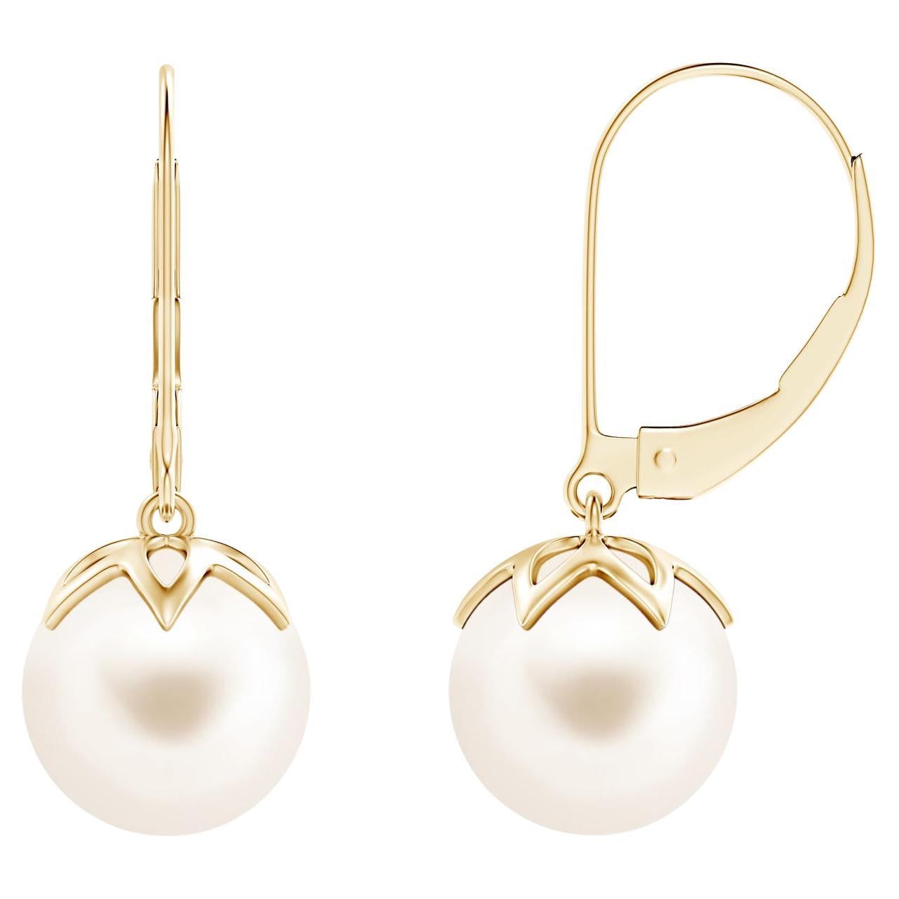 Freshwater Cultured Pearl Leverback Drop Earrings in 14K Yellow Gold For Sale at 1stDibs