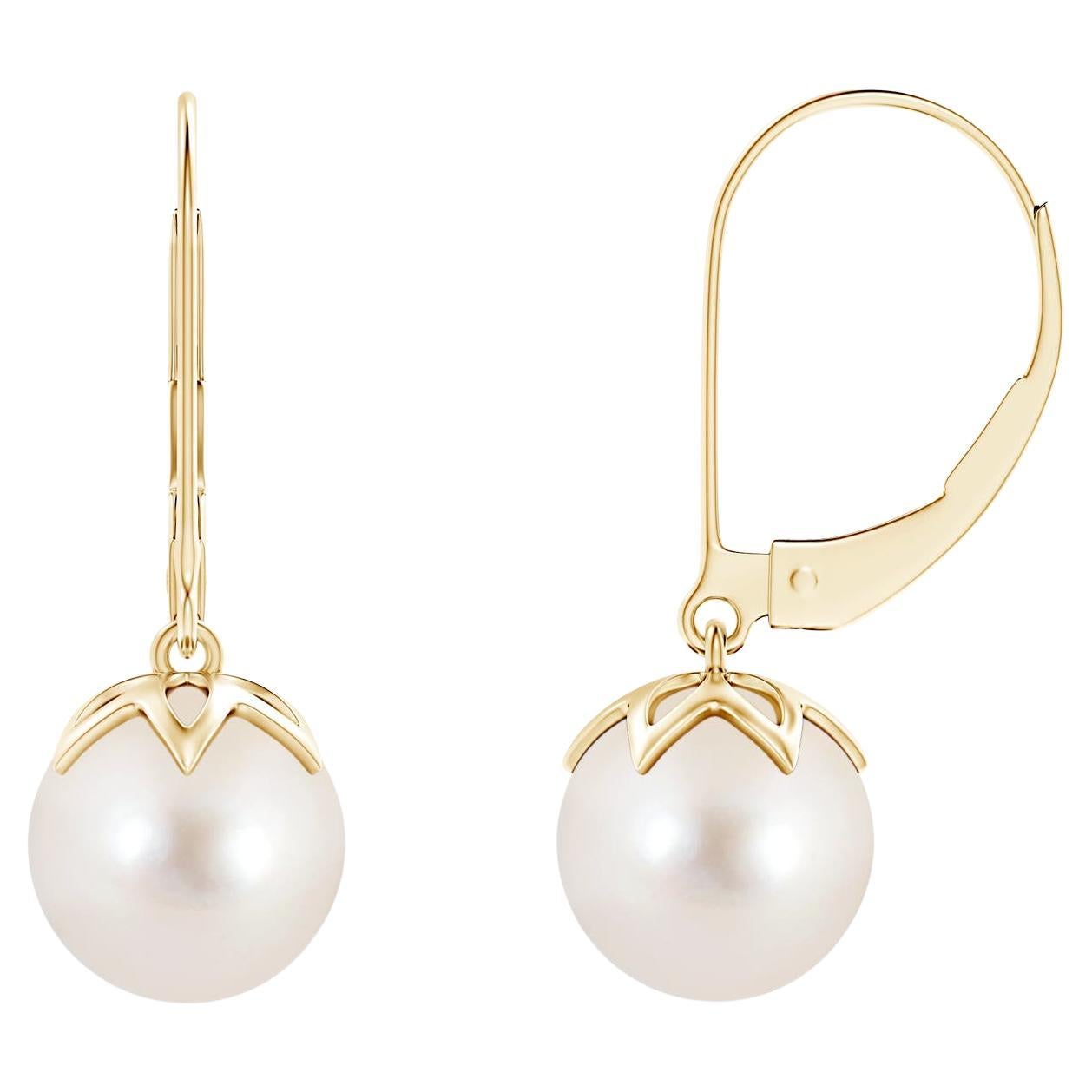 Freshwater Cultured Pearl Leverback Drop Earrings in 14K Yellow Gold For Sale at 1stDibs