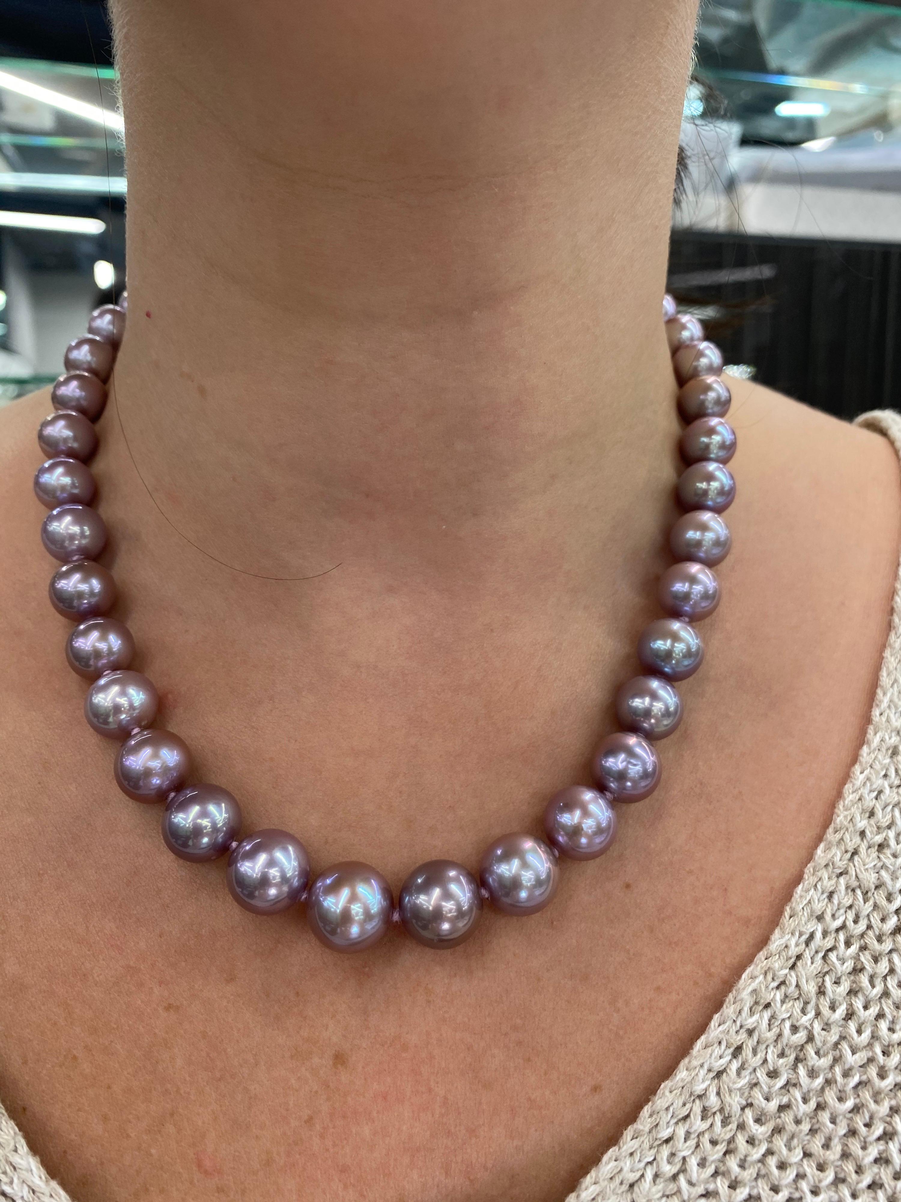 Freshwater Lavender Pearl Strand Necklace 14 Karat White Gold For Sale ...