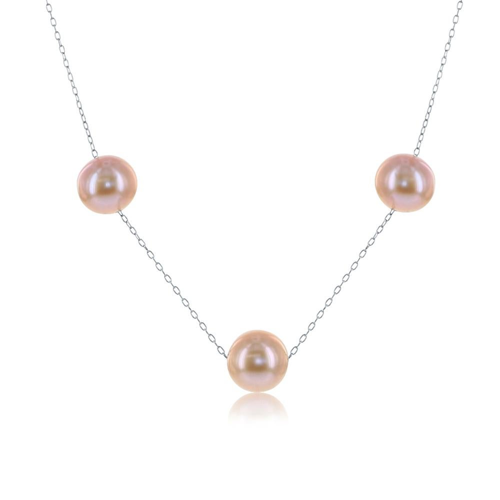 Freshwater Natural Color Pink Pearl and Sterling Silver Necklace For ...