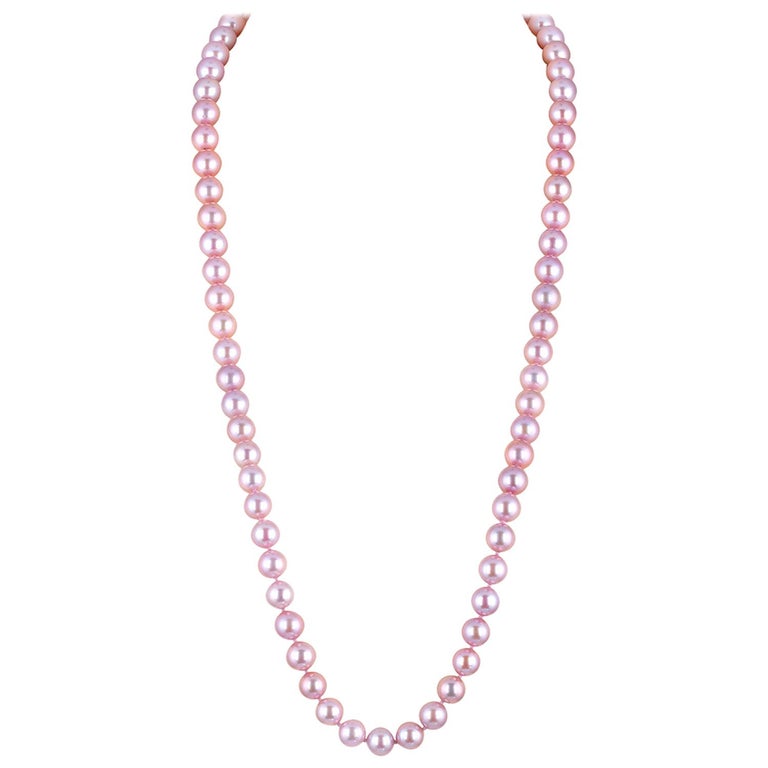 Freshwater Natural-Color Pink Round Pearl Necklace For Sale at 1stDibs