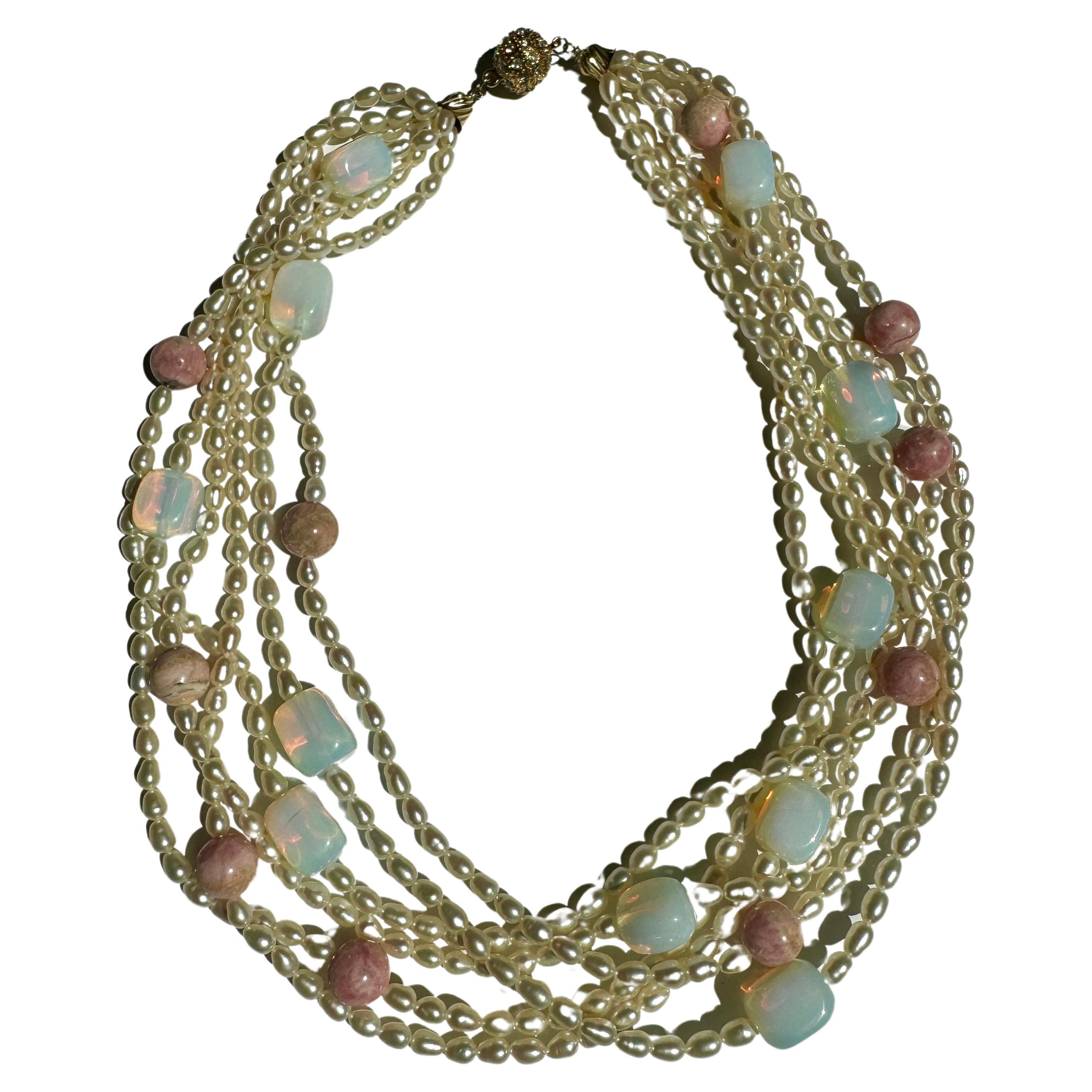 Freshwater Keshi Pearl Coral Two Strand Necklace For Sale at 1stDibs