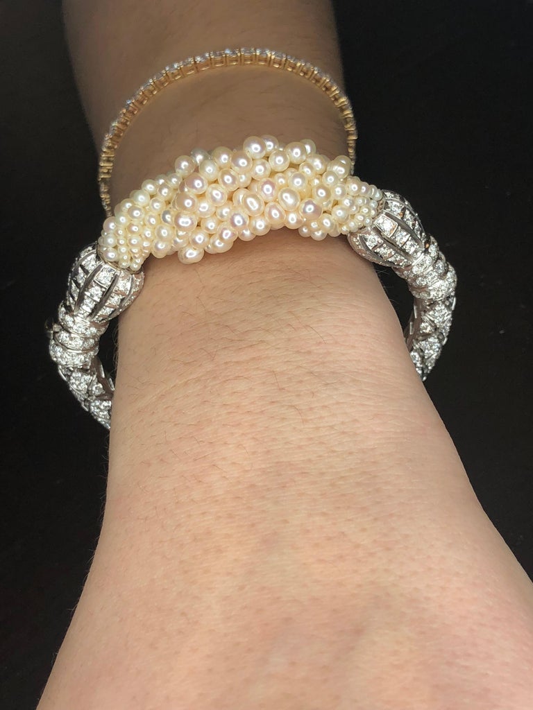Freshwater Pearl and Diamond Cuff Bracelet For Sale at 1stDibs