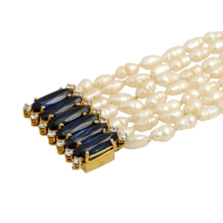 Freshwater Pearl Bracelet, 7 Rows with an Elongated Clasp Set with ...