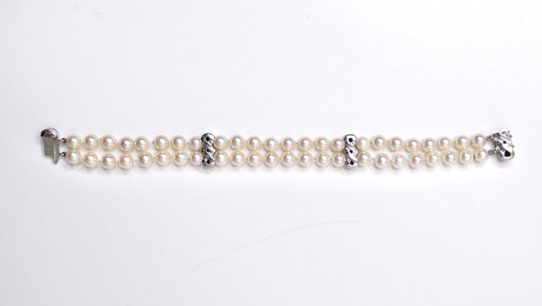 Freshwater Pearl and Diamond Beaded Double-Strand Bracelet For Sale at ...
