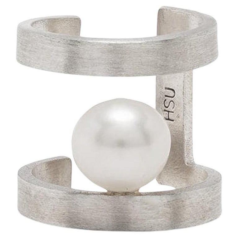 Freshwater Pearl Silver wide Ear Cuff For Sale at 1stDibs