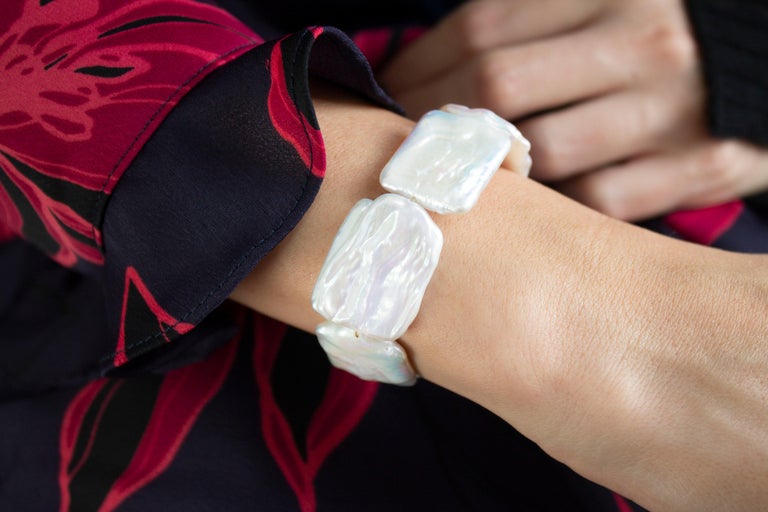 Freshwater Pearl Square Baroque Stretch Bracelet For Sale at 1stDibs