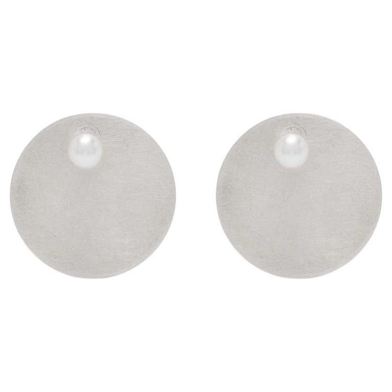 Freshwater Pearl Sterling Silver Disk Earrings For Sale at 1stDibs