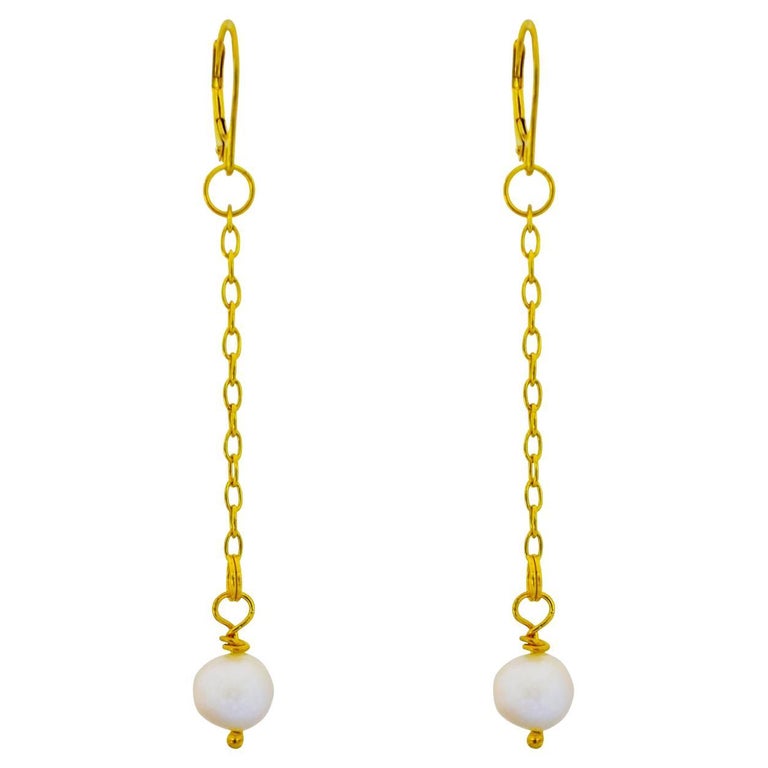 Freshwater Pearl Yellow Gold Vermeil drop earrings For Sale at 1stDibs