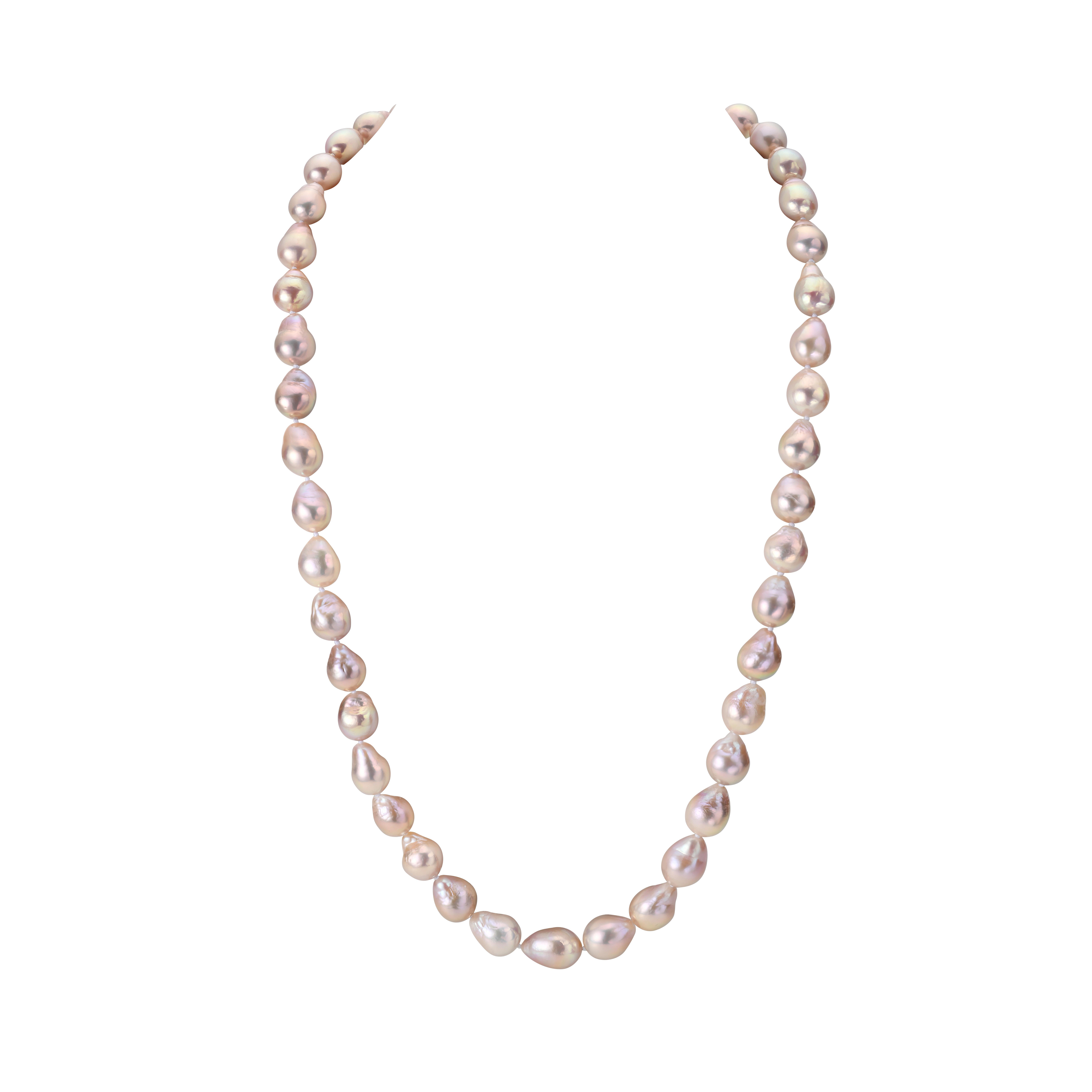 Cultured Pink Baroque Pearl Necklace with 18K Clasp For Sale at 1stDibs