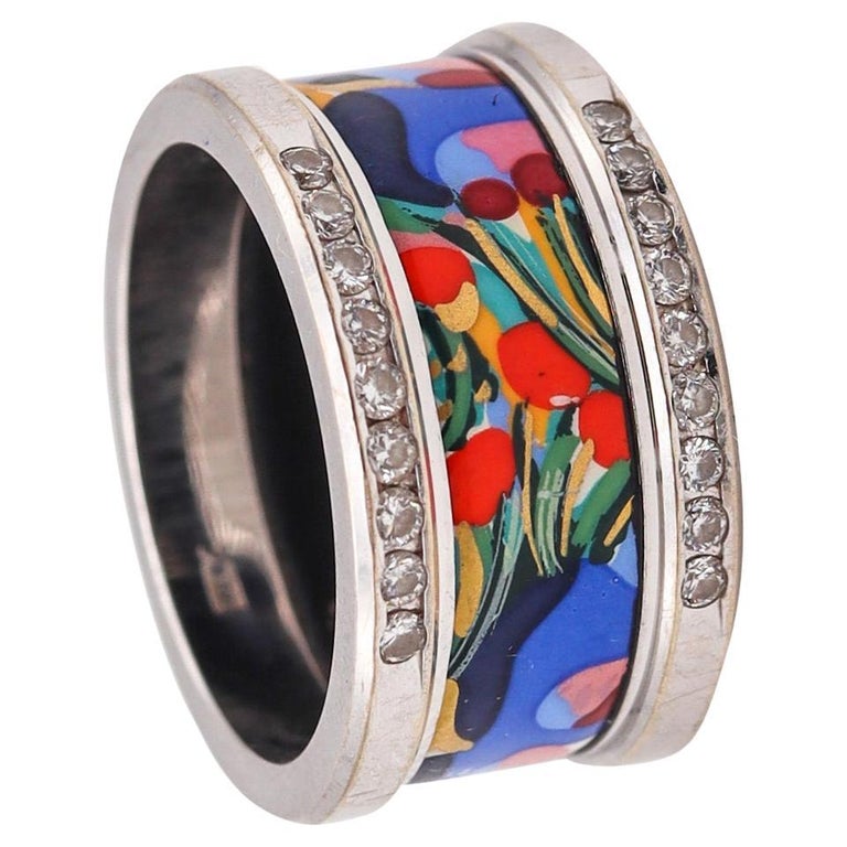 Frey Wille Austria Contemporary Enamel Ring Band in 18Kt White Gold ...