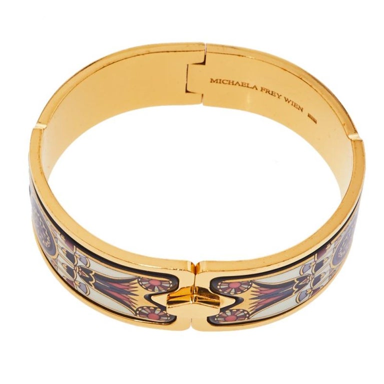 Frey Wille Vintage Fire Enamel Motif Gold Plated Hinged Bangle at 1stDibs