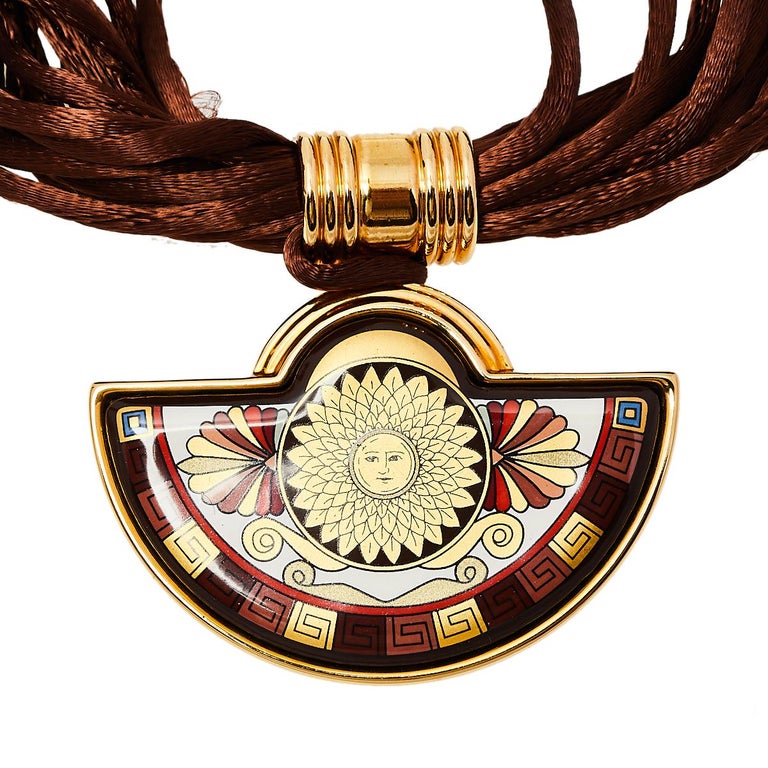 Frey Wille Vintage Sun Motif Brown Fire Enamel Plated Half Moon Pendant ...