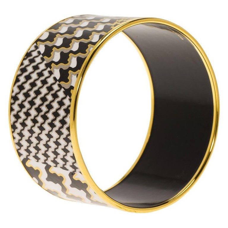 Frey Wille White, Black and Gold Tone Fire Enamel Gold Plated Wide ...