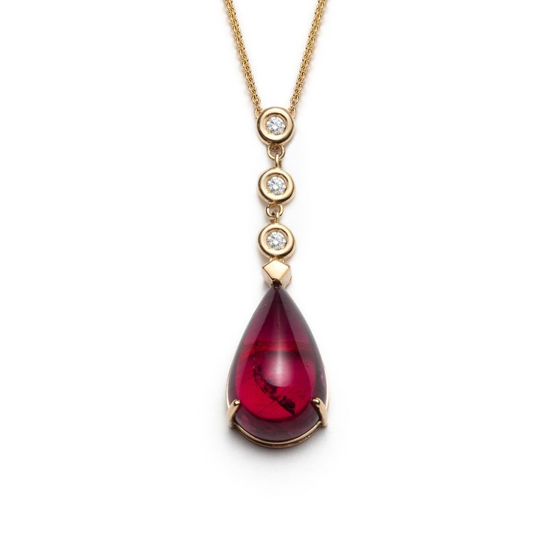 FREYA Necklace in 18k Yellow Gold Set with Rubellite and Diamonds by ...